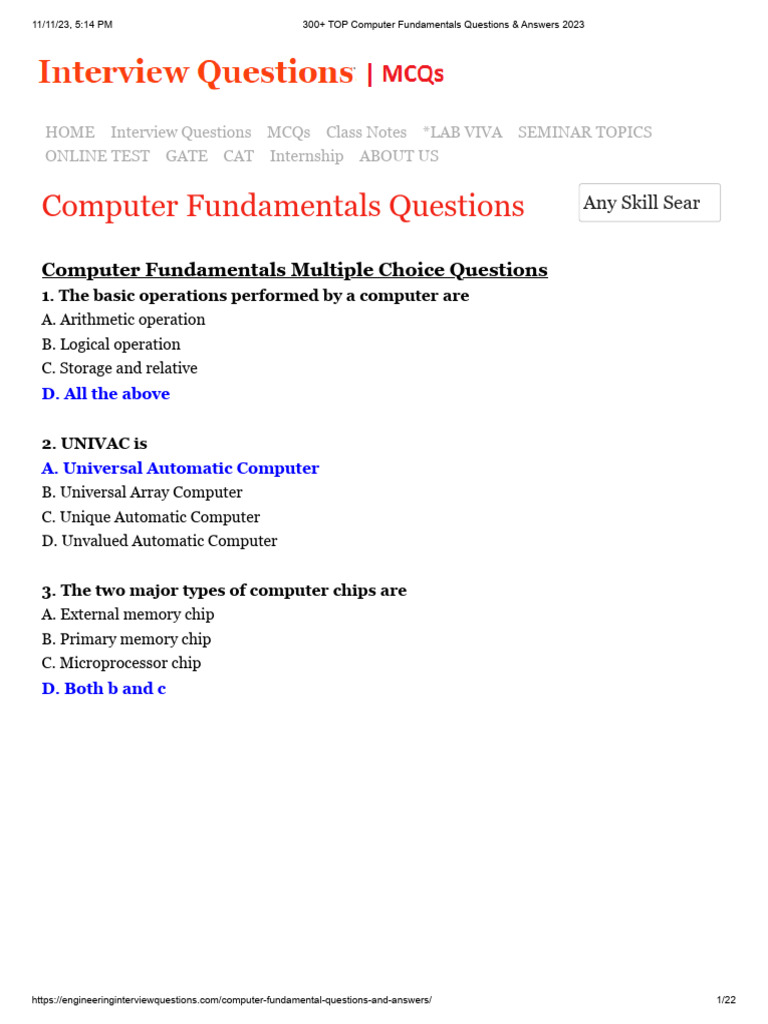 Computer Fundamentals MCQs 2023 | PDF | Computer Data Storage | Central Processing Unit