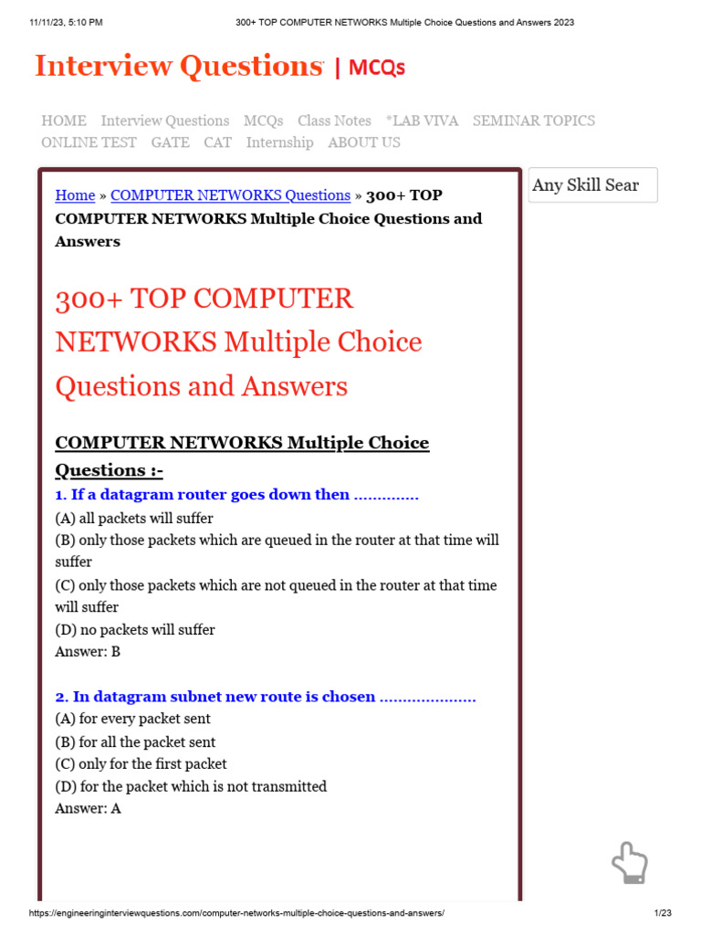 300+ TOP COMPUTER NETWORKS Multiple Choice Questions and Answers 2023 ...