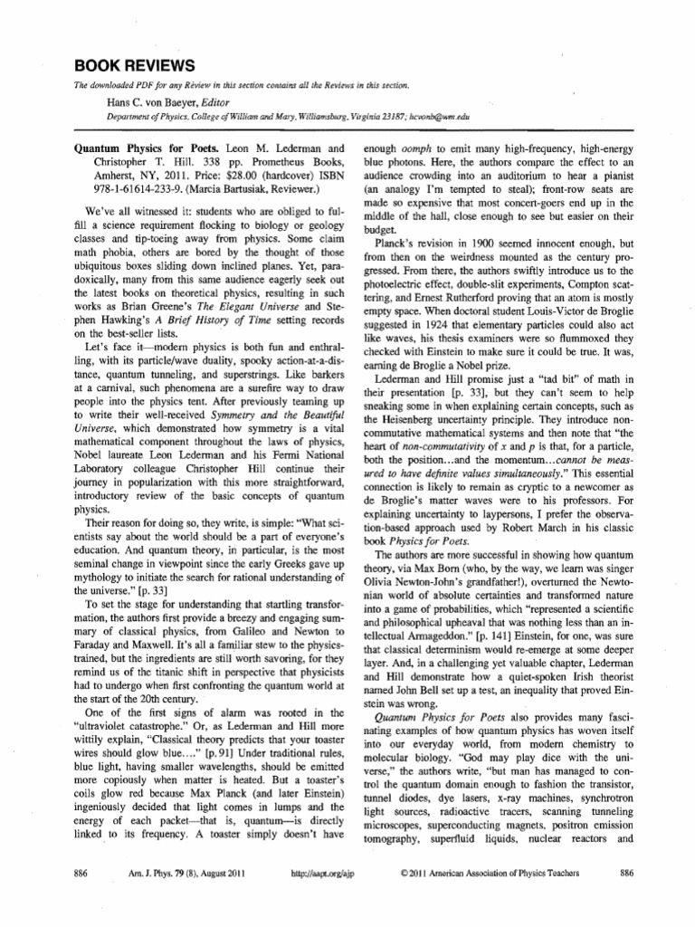 Quantum Physics For Poets | PDF | Physical Cosmology | Physics