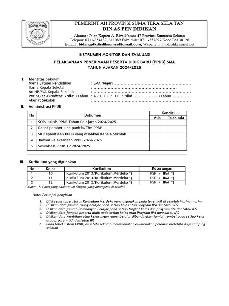 Instrumen Monev PPBD 2024-2025 | PDF