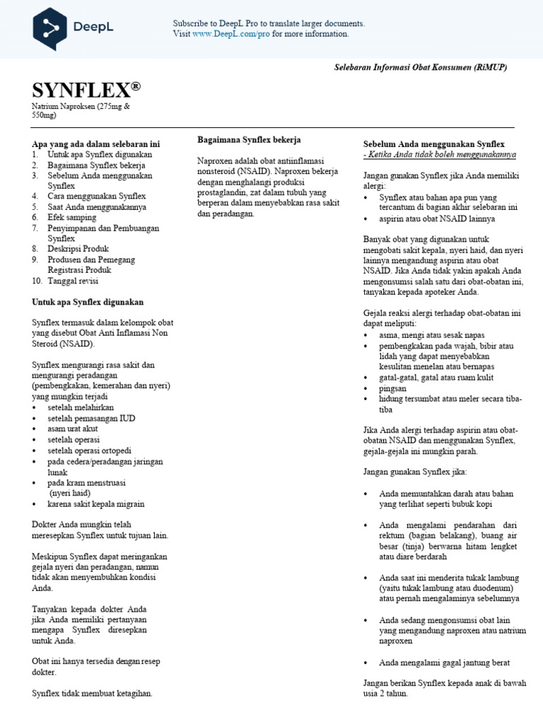Brocure Naproxen Sodium Terjemahan Indonesia | PDF