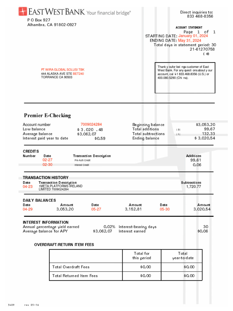 Wira Global Solusi Account Statement | PDF | Overdraft | Money