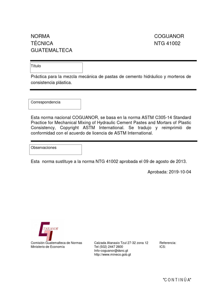 NTG 41002 ASTM C305 Prctica Mezcla Mecnica Pastas Cemento Hidrulico ...