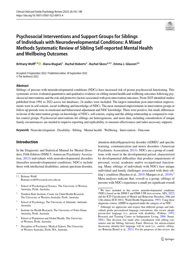 Psychosocial Interventions and Support Groups for Siblings of ... Psychosocial Interventions and Support Groups for Siblings of ...