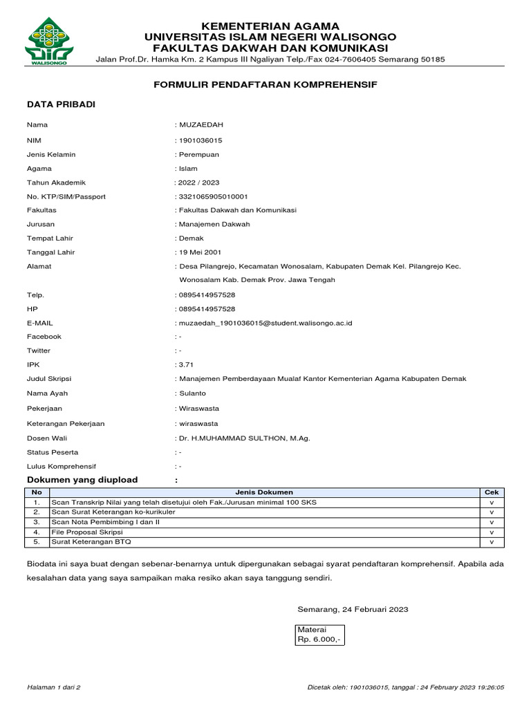 Formulir Kompre 1901036015 | PDF