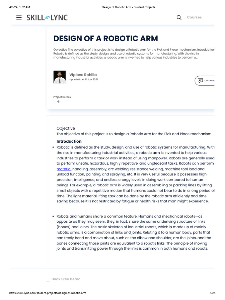 Design of Robotic Arm - Student Projects | PDF | Mechanical Engineering