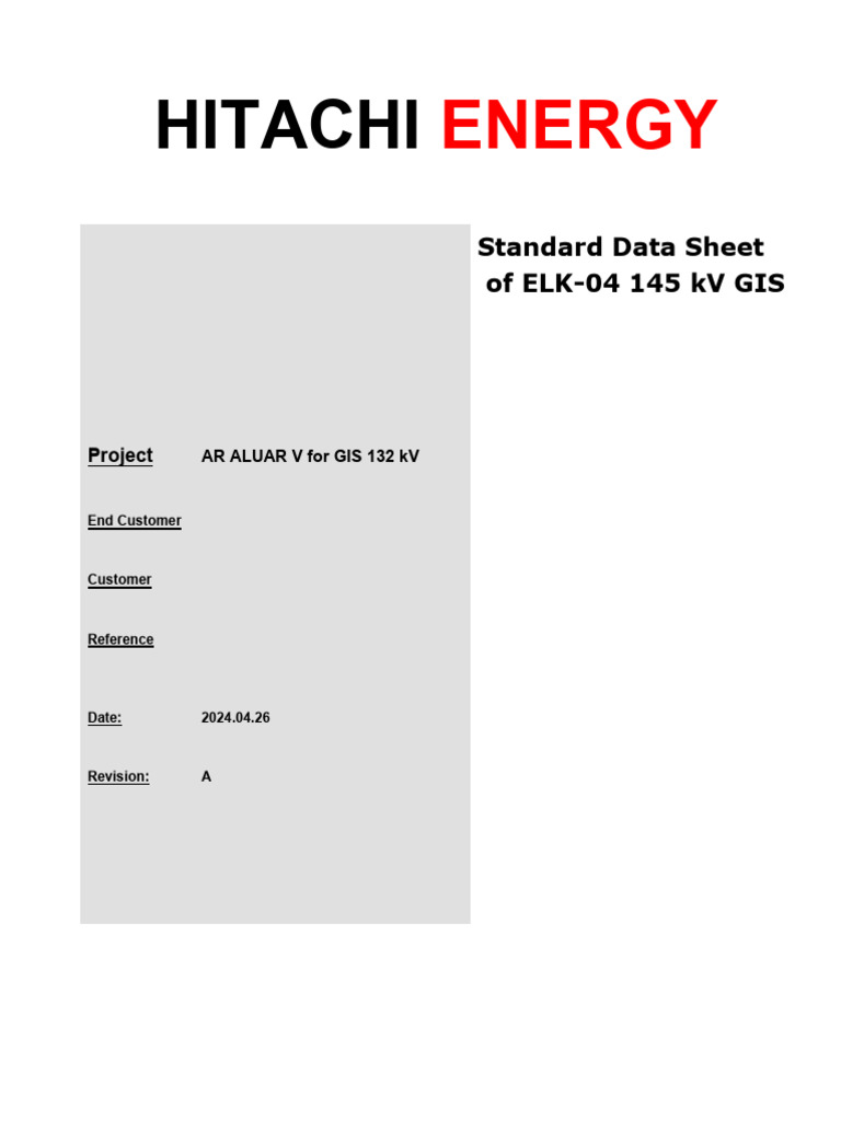 Anexo 14 ELK-04-GIS - Standard Data Sheet - Rev A | PDF | Switch | Transformer