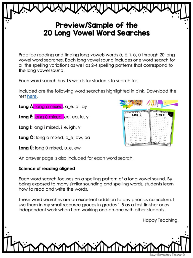 LongAEVowelWordSearchFREEBIE 1 | PDF