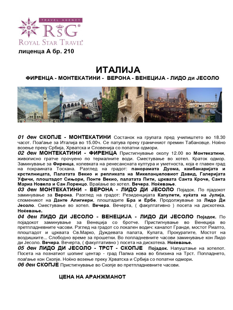 Firenca, Venecija, Verona So Avtobus 6 Dena | PDF