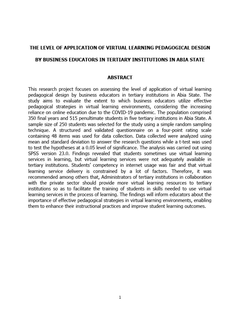 The Level of Application of Virtual Learning Pedagogical Design by ...