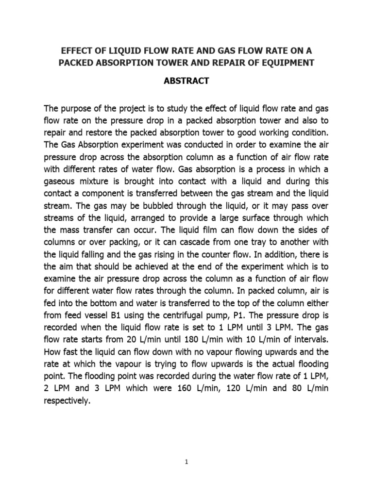 Effect of Liquid Flow Rate and Gas Flow Rate On A Packed Absorption ...