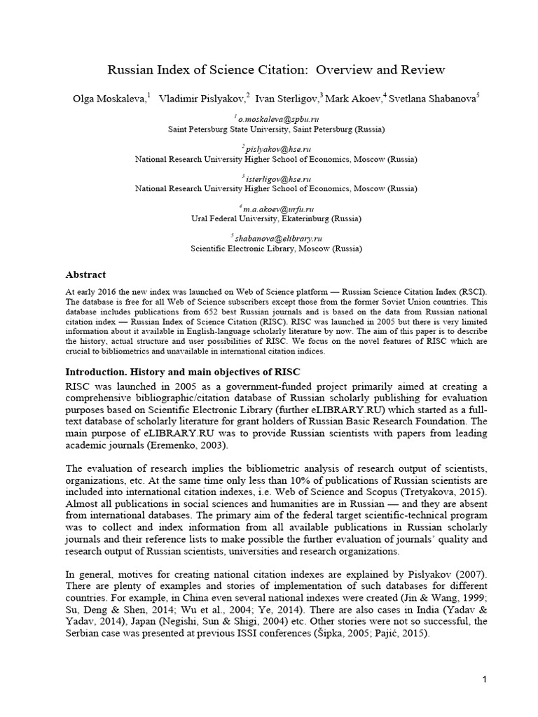 Russian Index of Science Citation Overvi | PDF | Academic Publishing ...