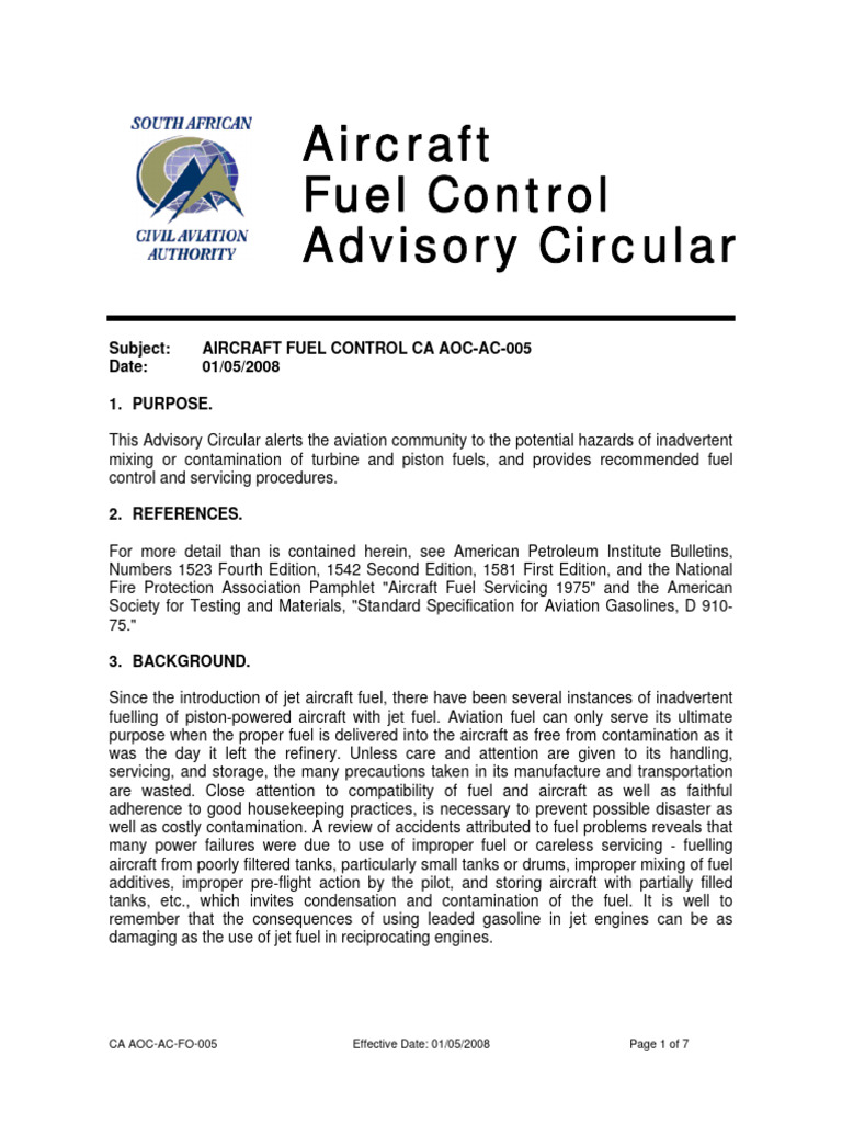 CA AOC-AC-FO-005 Aircraft Fuel Control - 23-04-2007 | PDF | Gasoline ...