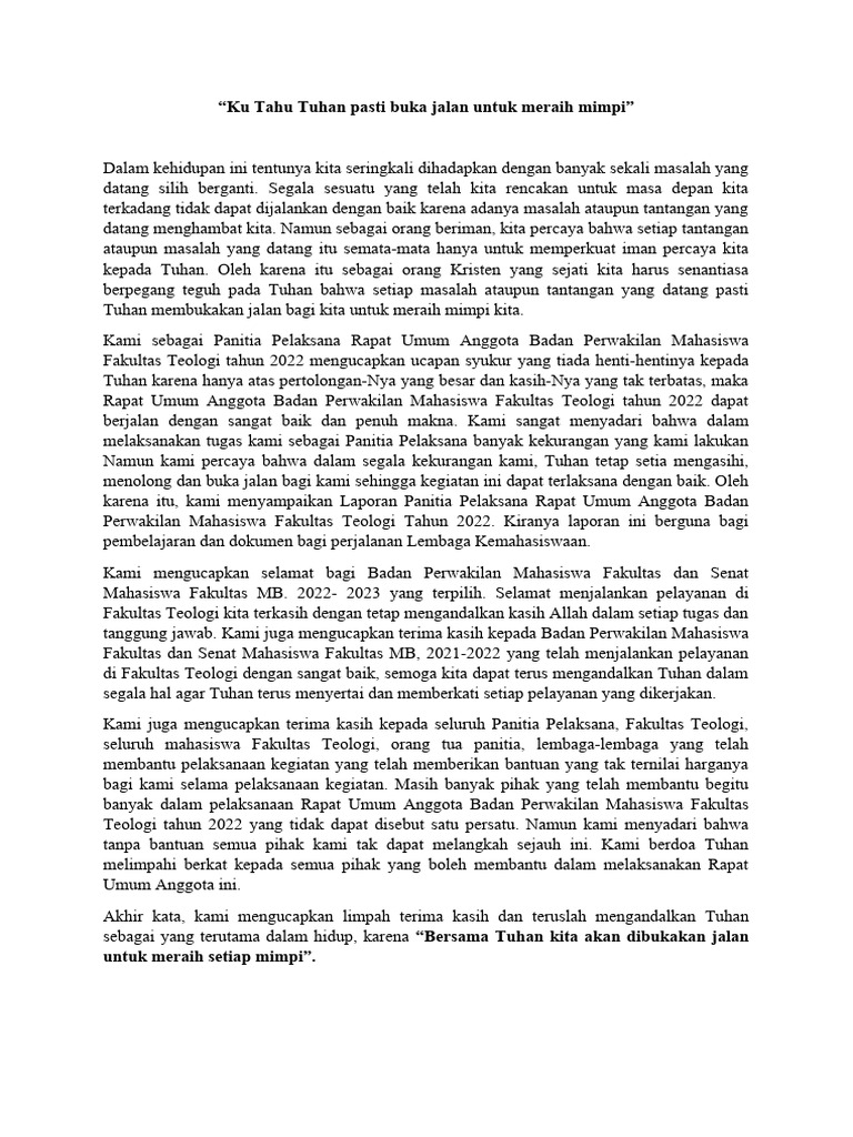 Contoh kata Pengantar LPJ | PDF