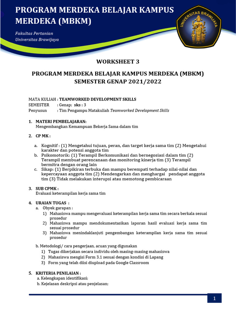 WORKSHEET TM 3 - Pengembangan Kerjasama Tim | PDF | Bisnis