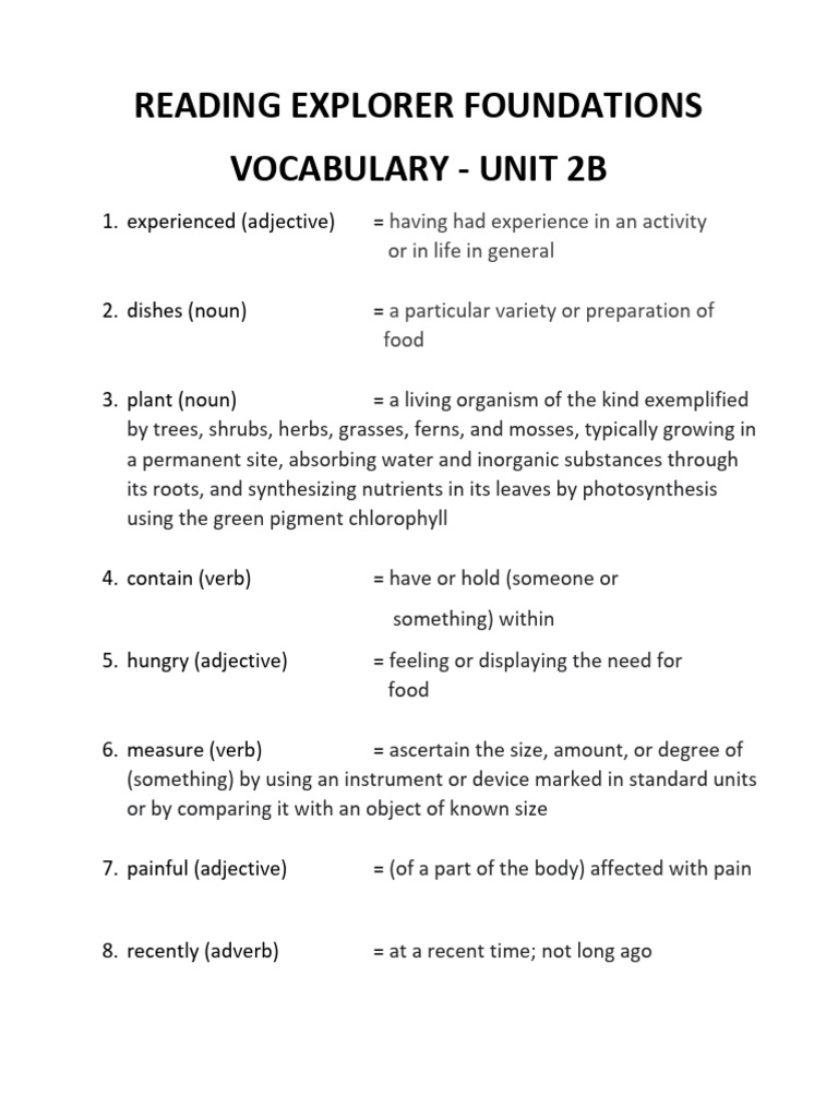 Rex f Unit 2b Vocabulary | PDF