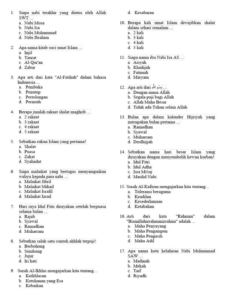 Soal Pai Kelas 4 SMT 2 | PDF