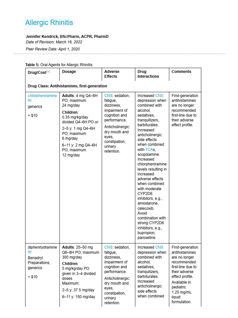 Allergic Rhinitis | Download Free PDF | Pharmacology | Psychoactive Drugs