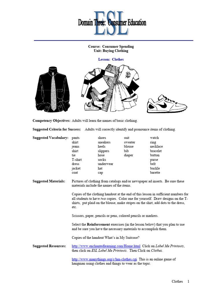 Domain3 Course2 Lesson2 Clothes | PDF | Clothing | Sock