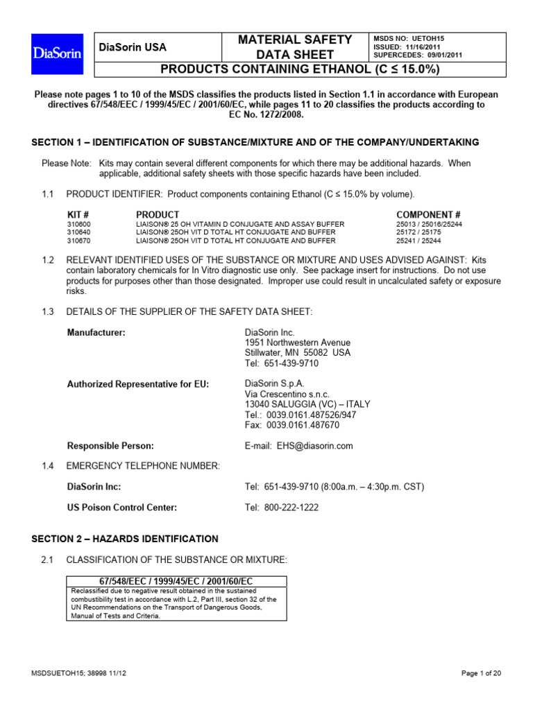 Ethanol 25OHVitD SDS | PDF | Personal Protective Equipment | Firefighting