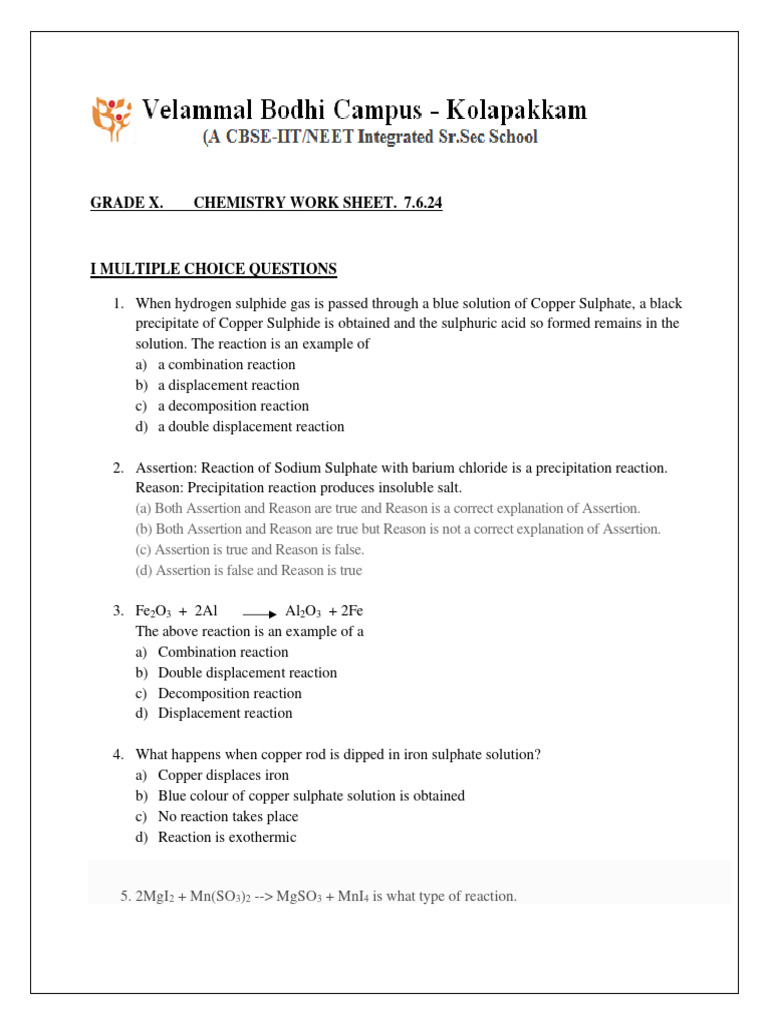 CHEMISTRY WORK SHEET 7.6.24 | PDF | Chemical Reactions | Combustion
