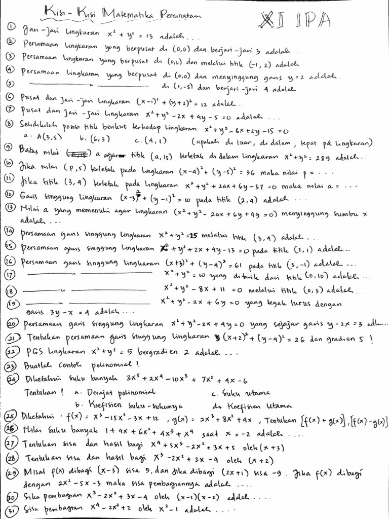 Kisi-Kisi Matematika Peminatan | PDF