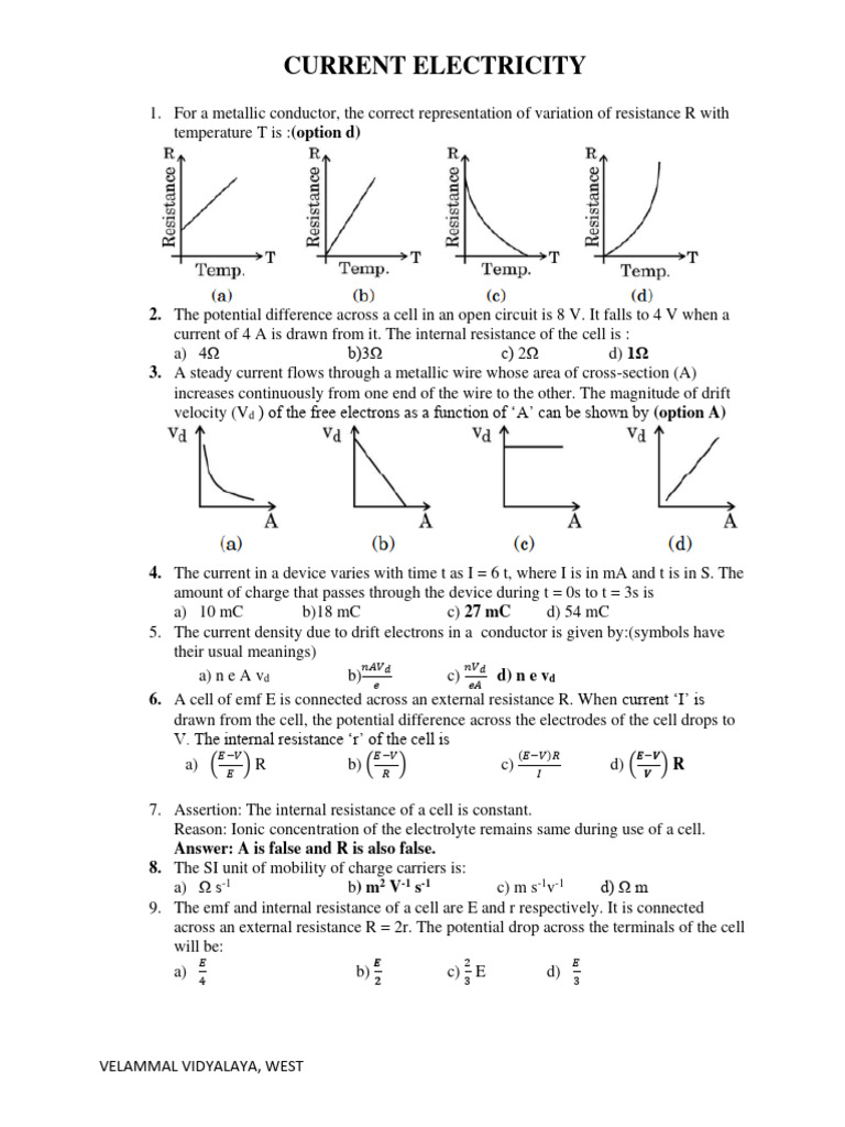 Current Electricity-3 Revised | PDF | Electrical Resistivity And Conductivity | Electrical ...