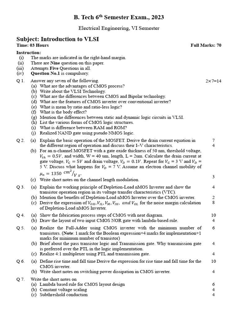 VLSI Model PAPER EE | PDF | Cmos | Mosfet
