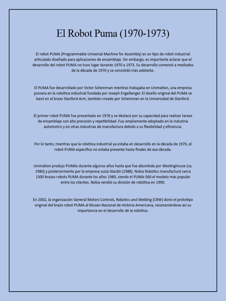 El Robot Puma | PDF | Máquinas | Automatización