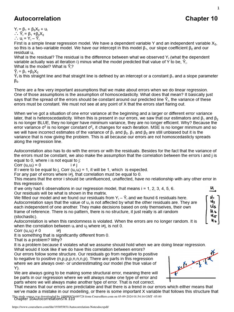 Autocorrelation Notes PDF | PDF | Errors And Residuals | Regression ...