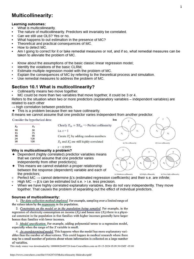 Multicollinearity Slides PDF | PDF | Multicollinearity | P Value