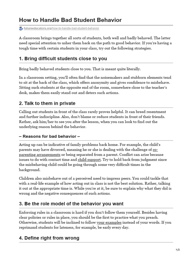 008.3. How To Handle Bad Student Behavior | PDF | Classroom | Punishments