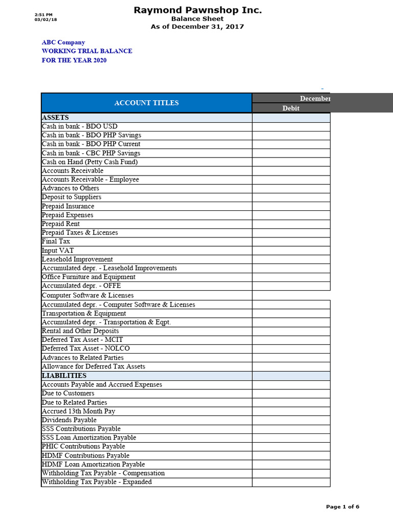 Sample Trial Balance | PDF | Debits And Credits | Expense