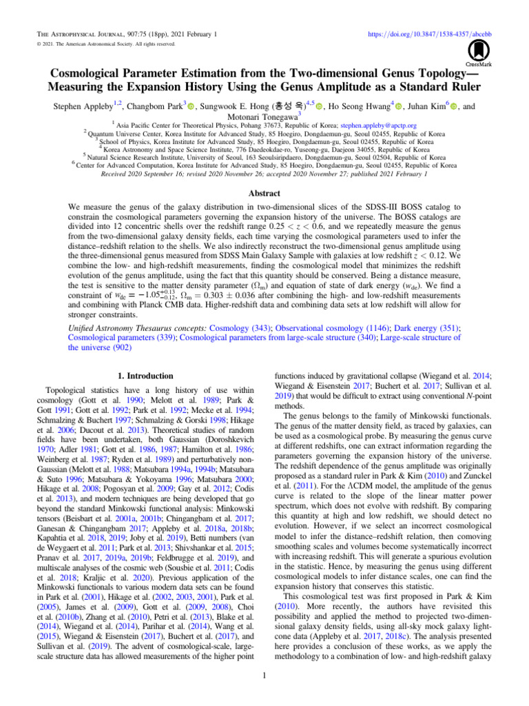 Cosmological Parameter Estimation From The Two-Dimensional Genus Topology | PDF | Astronomy ...