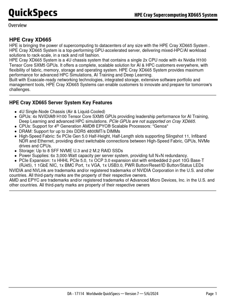 HPE Cray Supercomputing XD665 System AI | PDF | Computer Cluster ...