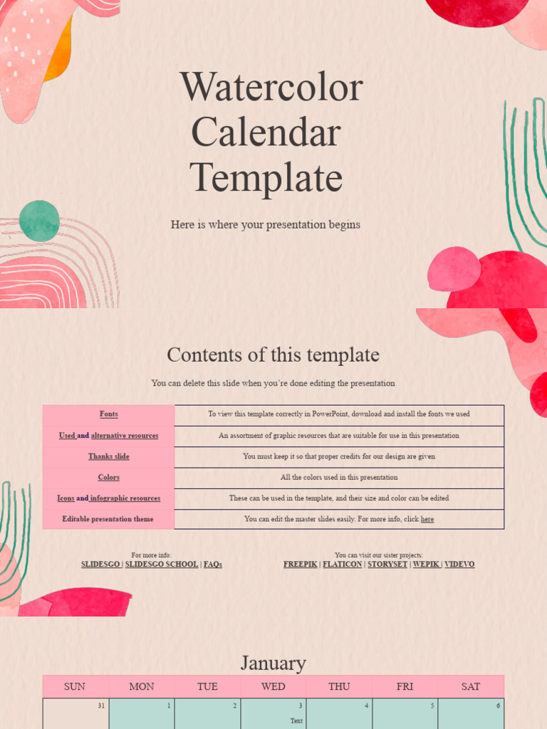 Watercolor Calendar Template | PDF | Computing | Software