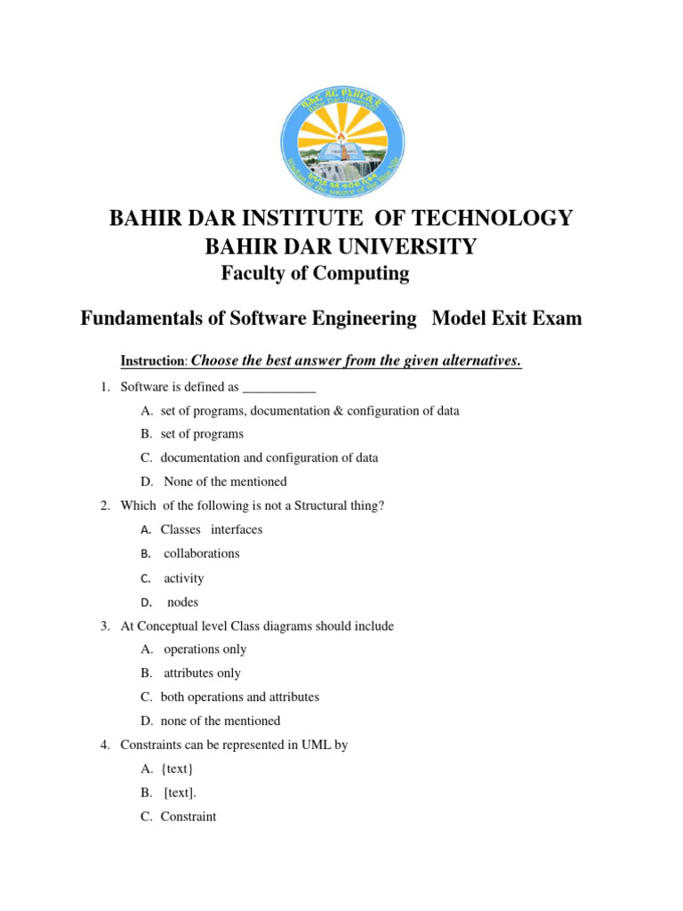 Software Engineering Exit Exam Model | PDF | Class (Computer ...