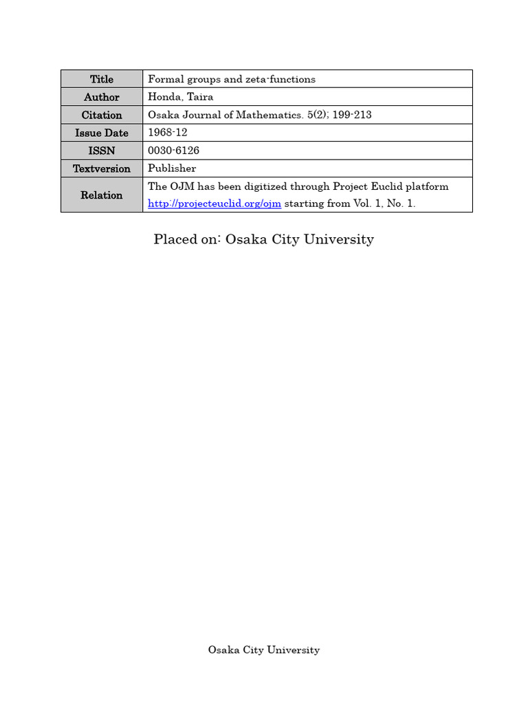 Formal Groups and Zeta Functions | PDF | Group (Mathematics) | Field ...