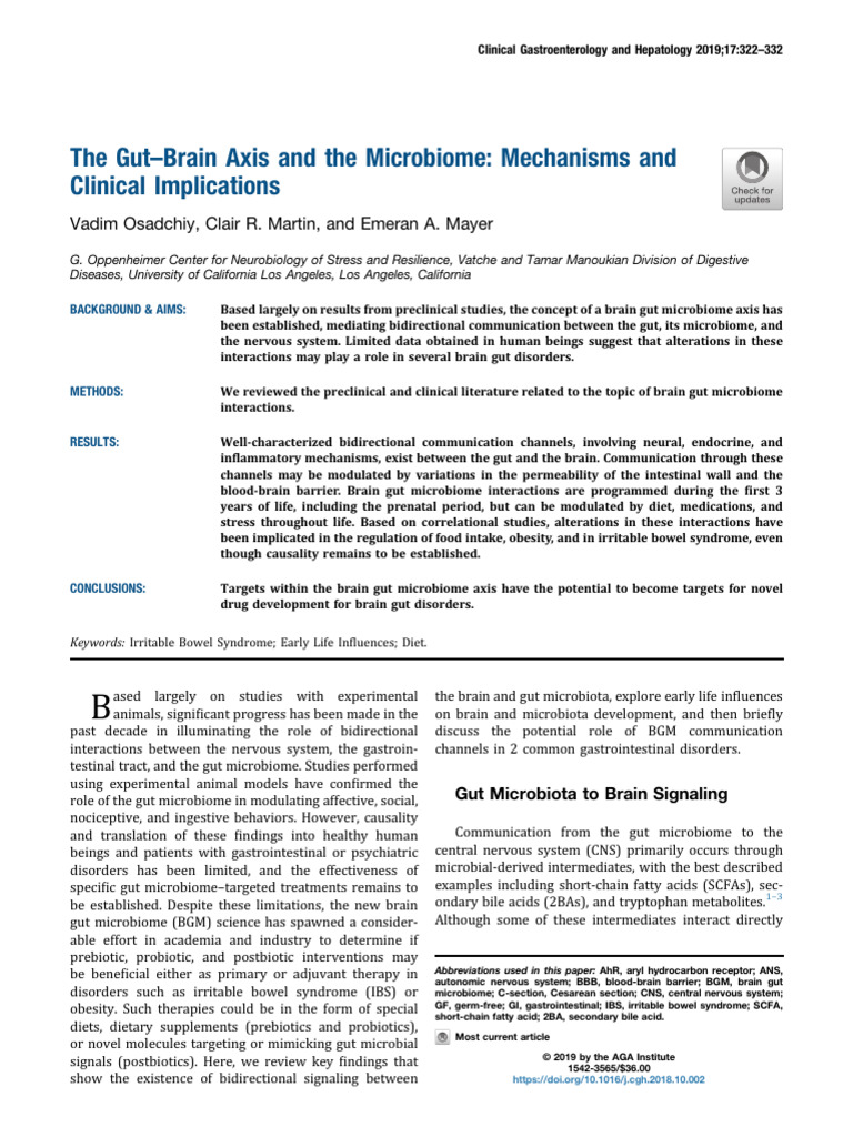 The Gut-Brain Axis and The Microbiome - Mechanisms and Clinical Implications Vadim Osadchiy ...