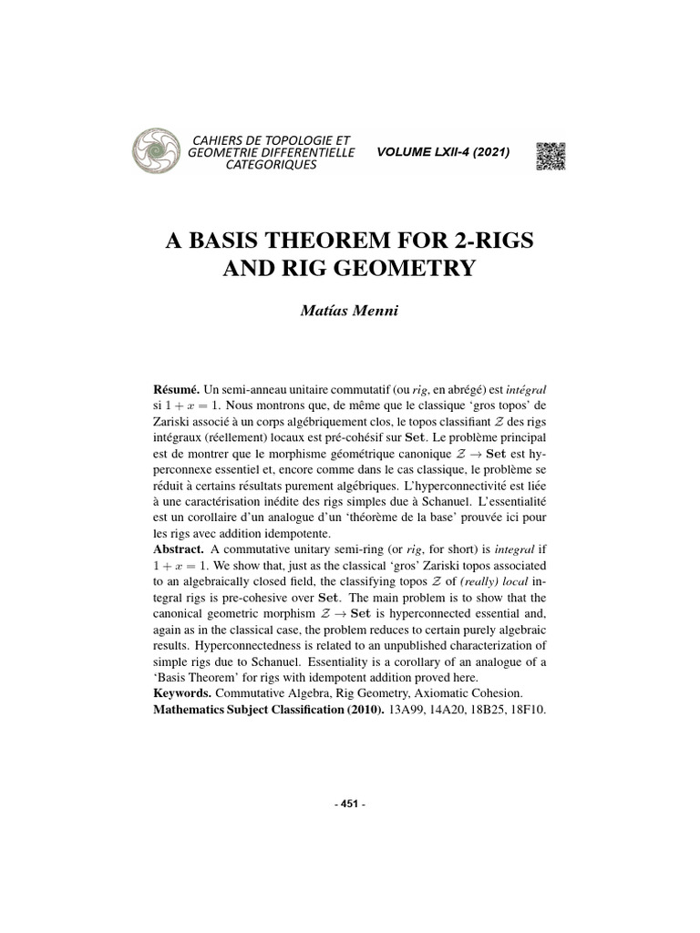Rig Geometry | PDF | Ring (Mathematics) | Mathematical Structures