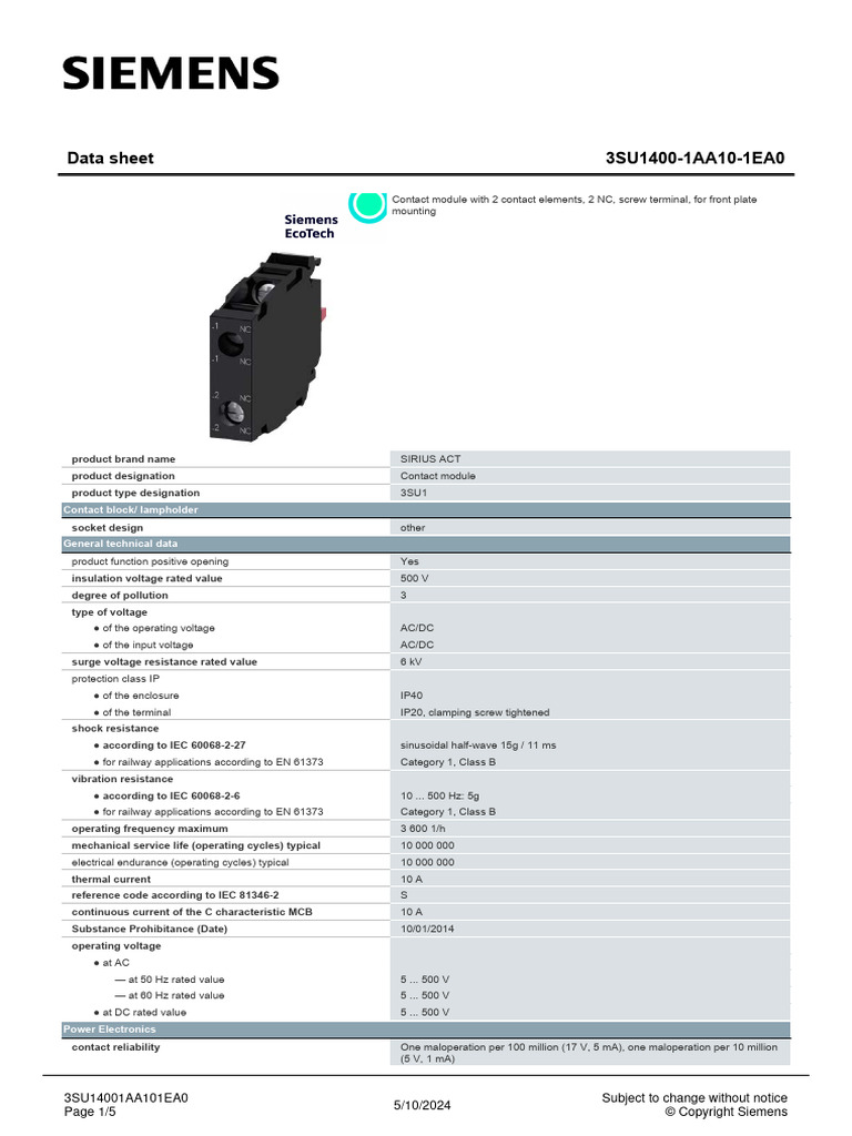 3SU14001AA101EA0 Datasheet en | PDF | Voltage | Power Electronics