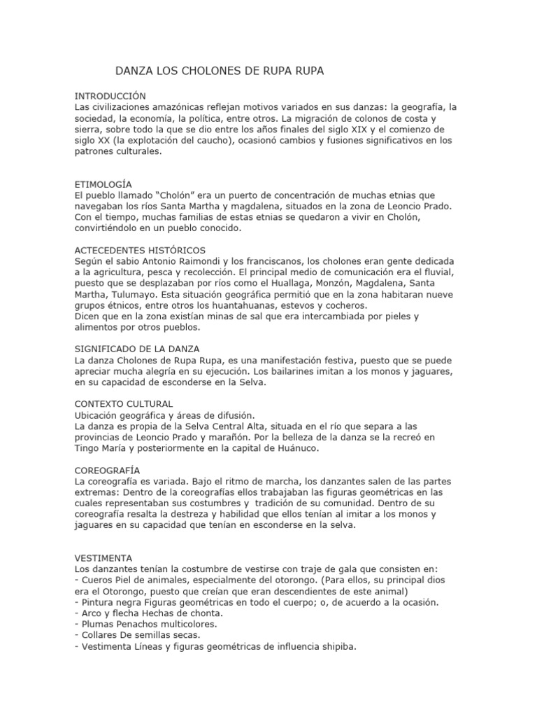 Danza Cholones de Rupa Rupa: Vestuario y Significado | PDF