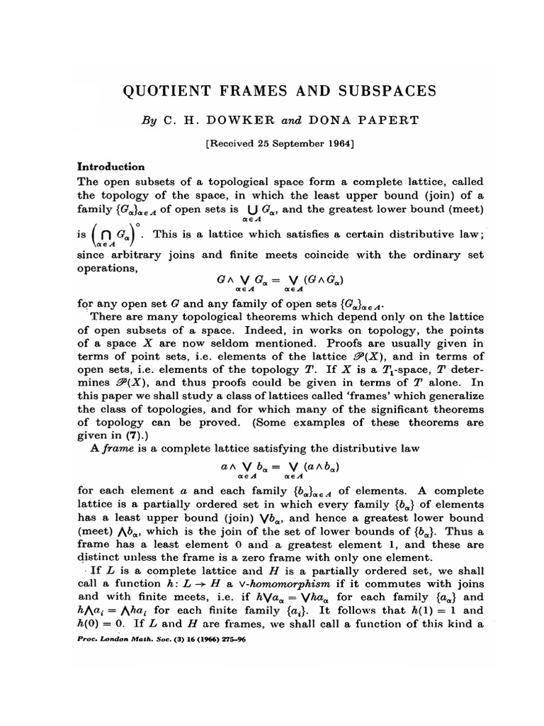 Quotient Frames and Subspaces (C. H. Dowker, Dona Papert, 1966, 275-296 ...
