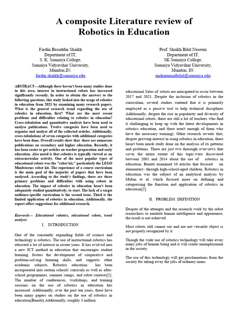 A composite Literature review of Robotics in Education | Download Free ...