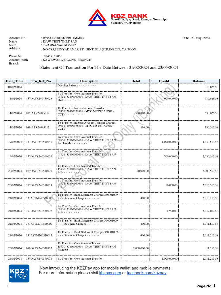 iBanking Transaction Statement Summary | PDF | Banks | Debit Card