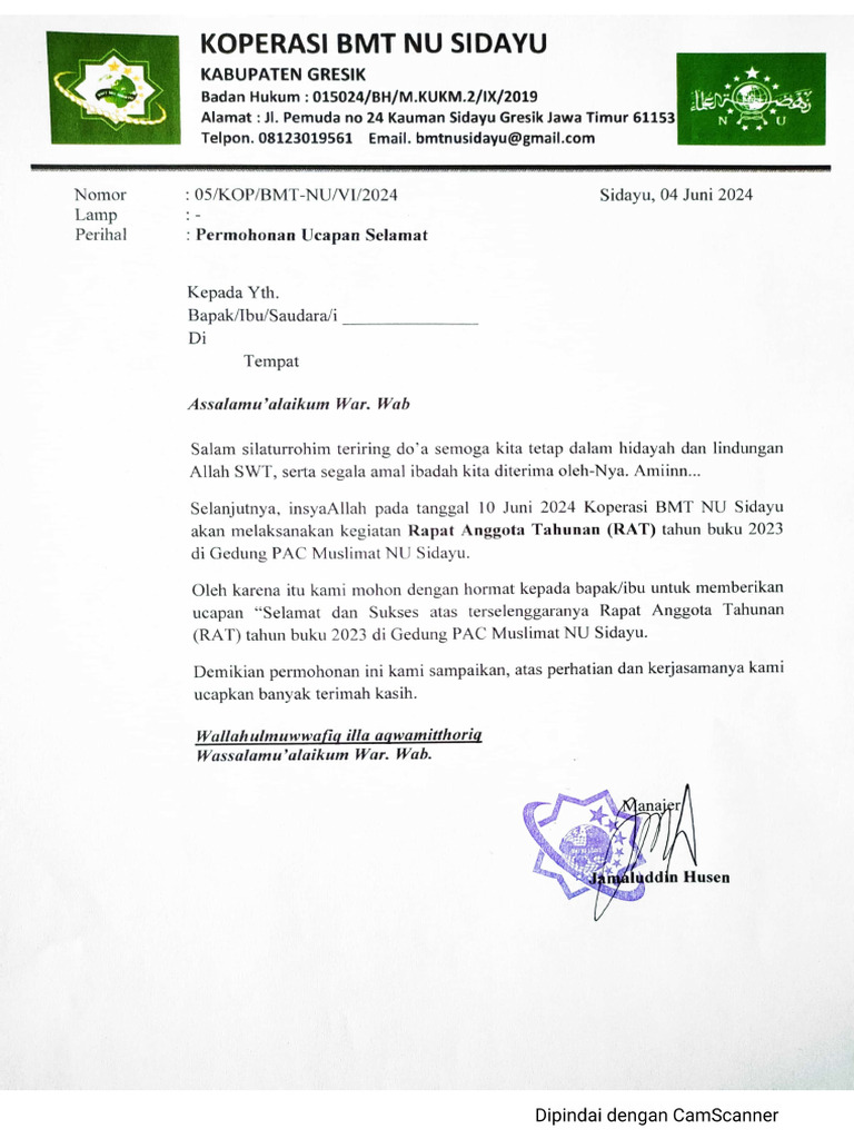 Surat Permohonan Ucapan RAT | PDF