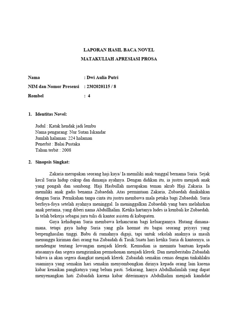 Dwi Aulia Putri - 2302020115 - Katak Hendak Jadi Lembu | PDF | Fiksi ...