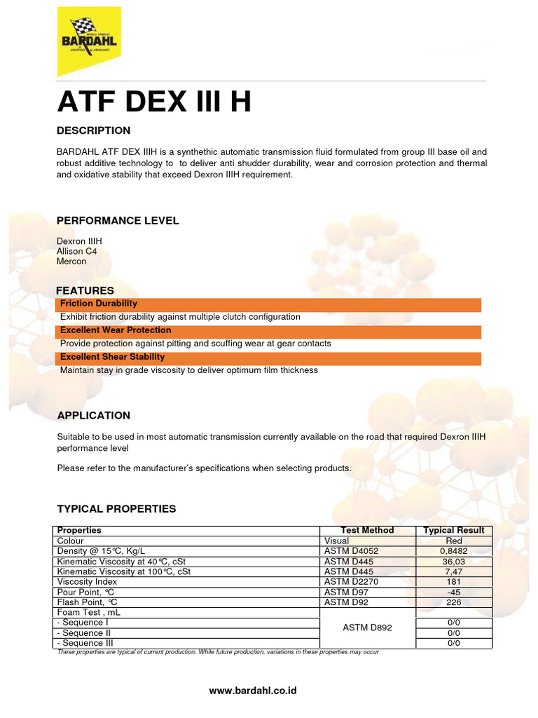 PDS Bardahl Atf Dex Iiih | PDF | Mechanical Engineering | Materials