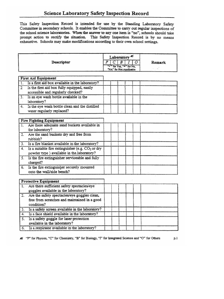 Teacher Safety Inspection Record | PDF