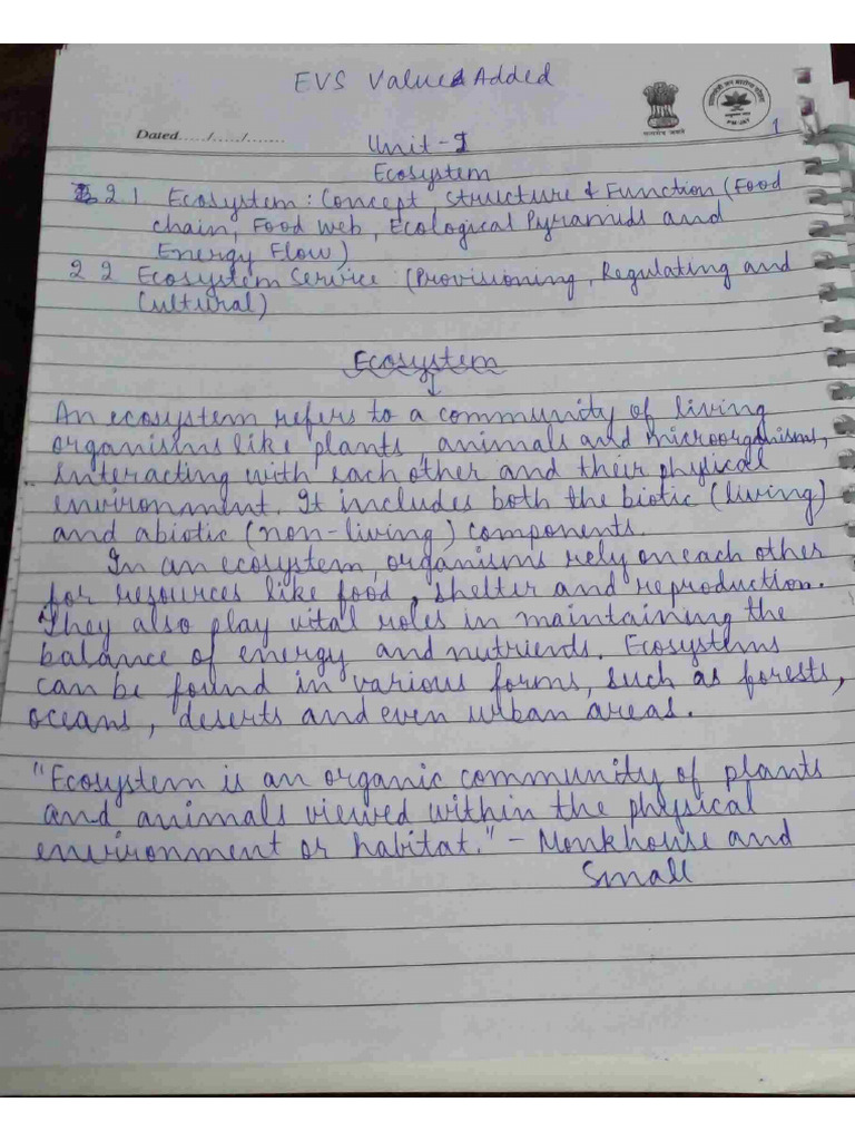 Evs Value Added Unit 2 Handwritten Notes | PDF